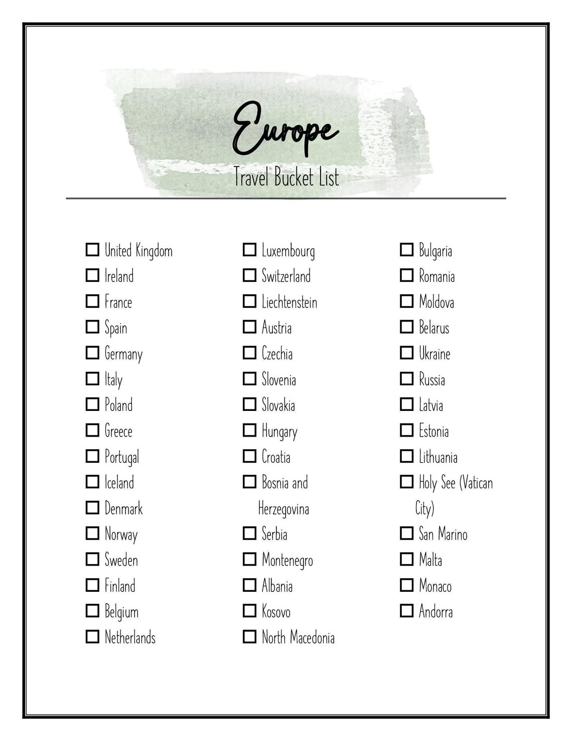 Europe Country Checklist - Etsy