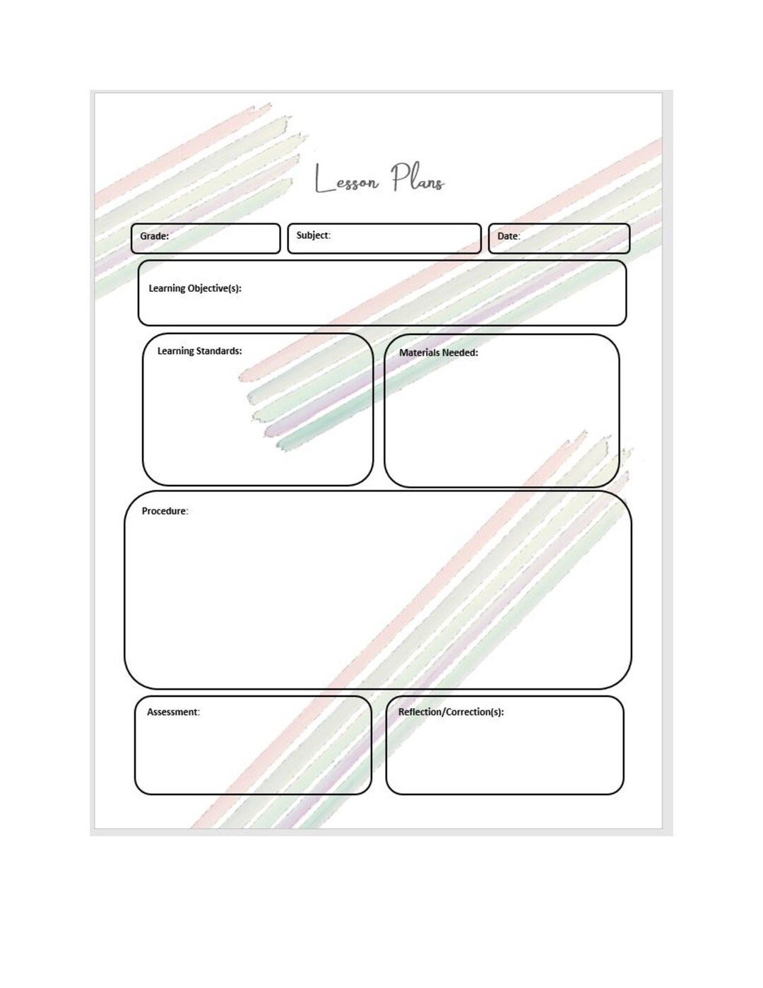 Lesson Plan Template - Rainbow Design - Etsy