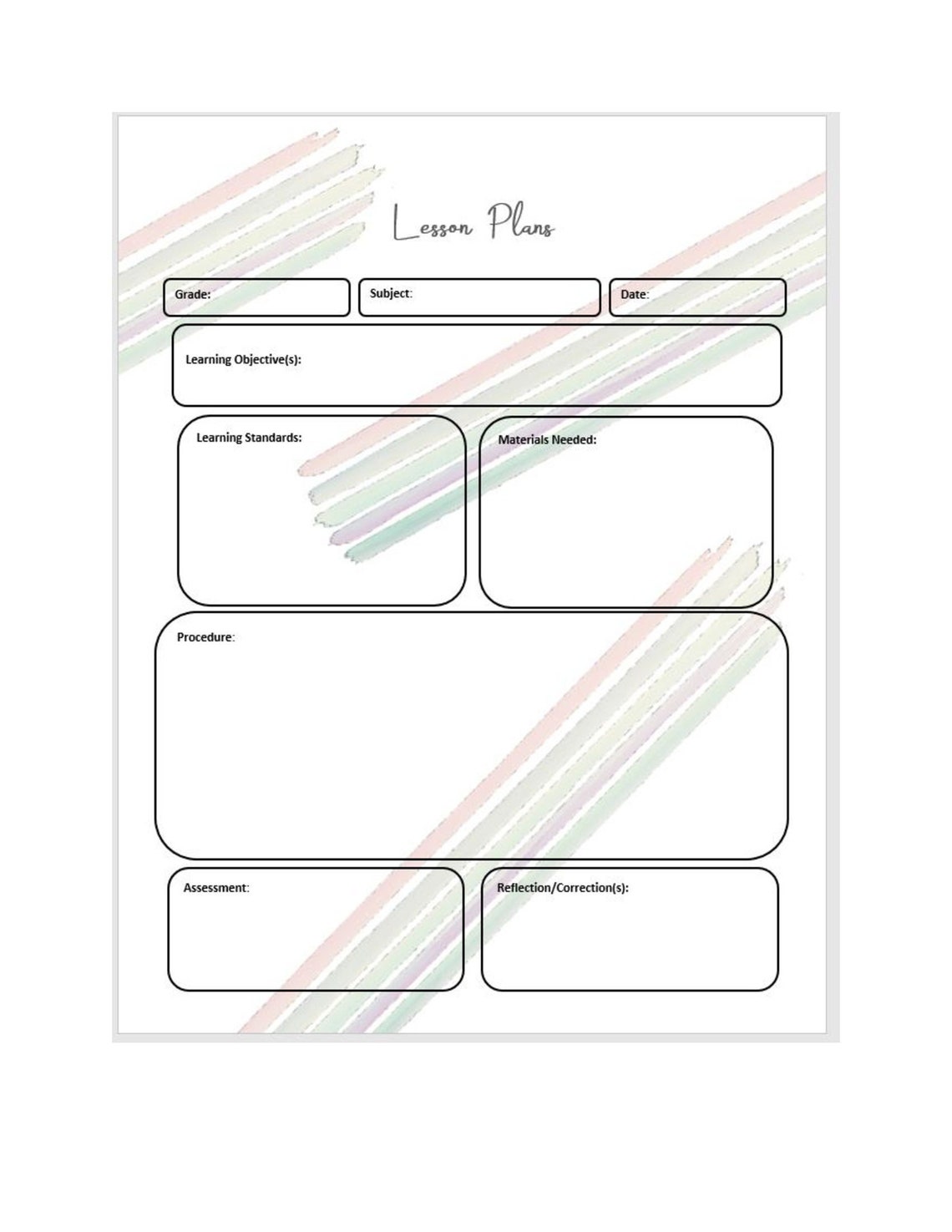 Lesson Plan Template Rainbow Design - Etsy