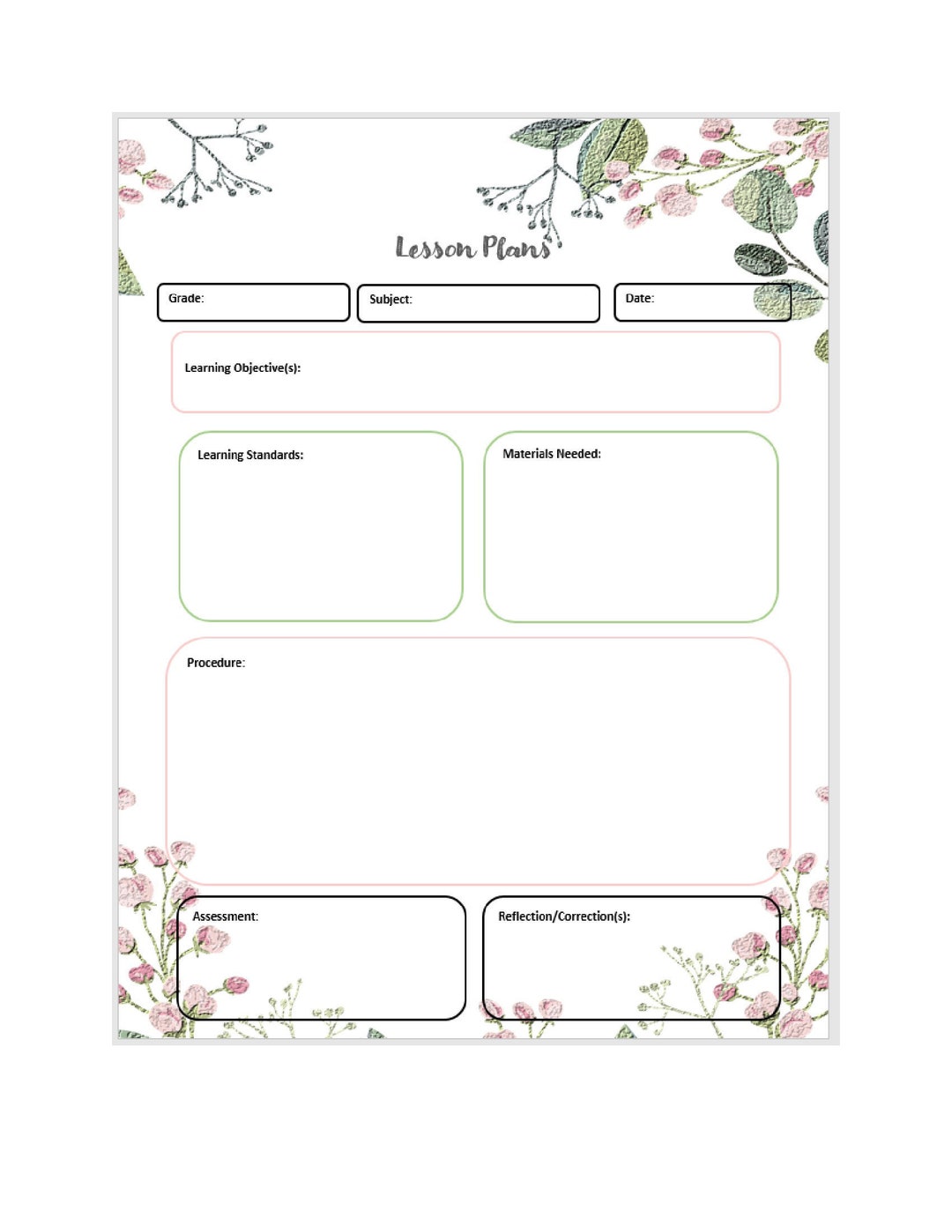 Lesson Plan Template - Flower Design - Etsy
