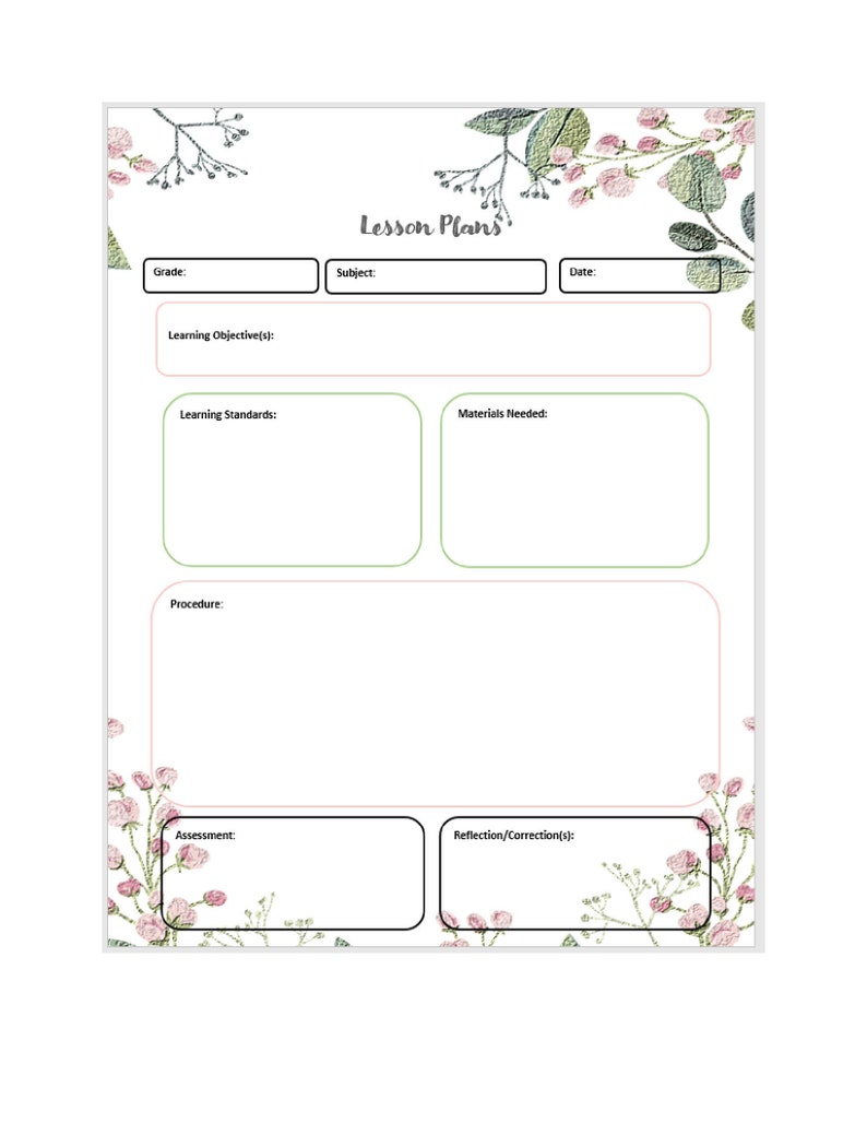Lesson Plan Template - Flower Design - Etsy