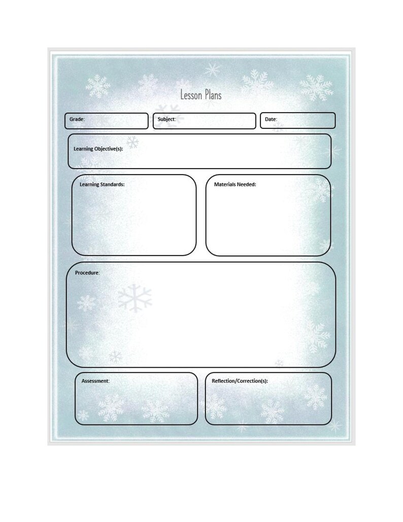 Lesson Plan Template - Winter Theme - Etsy