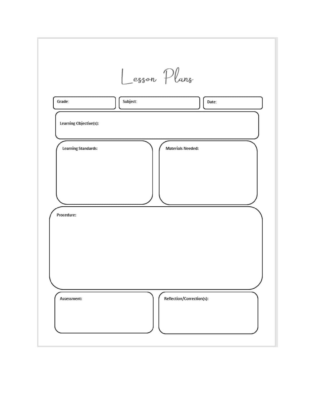 Blank Lesson Plan Template - Etsy