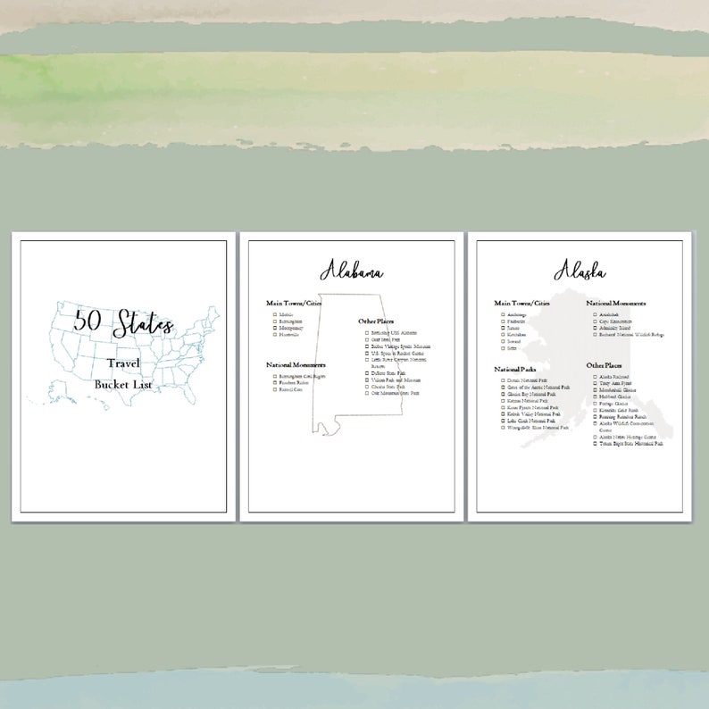 50 US States Bucket List Checklist - Etsy