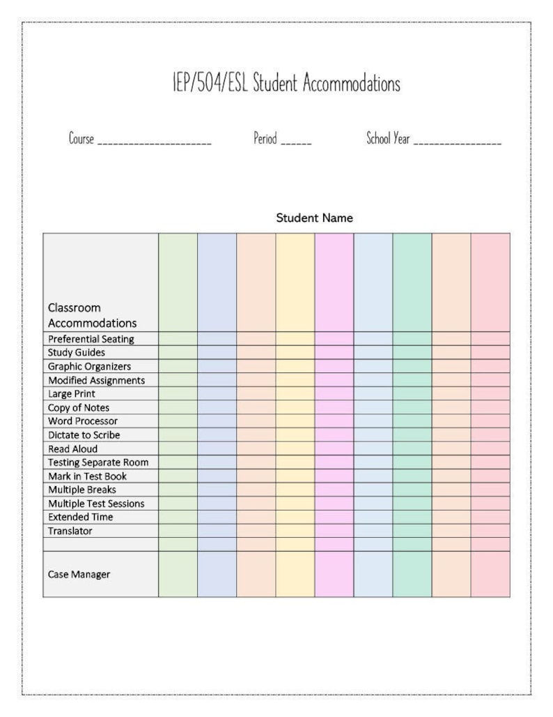 Student IEP/504 Accommodations Form - Etsy