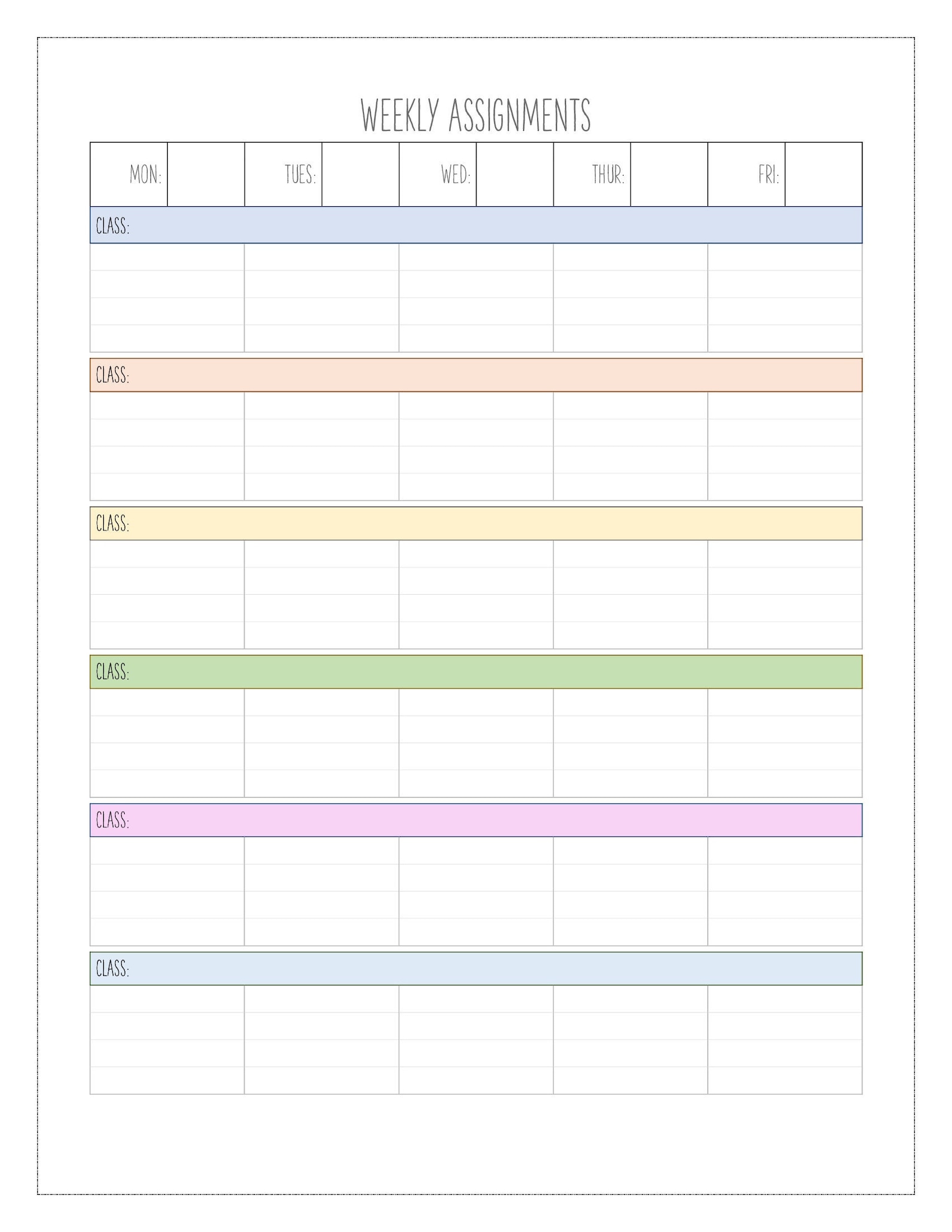 Weekly Assignment Planner - Etsy