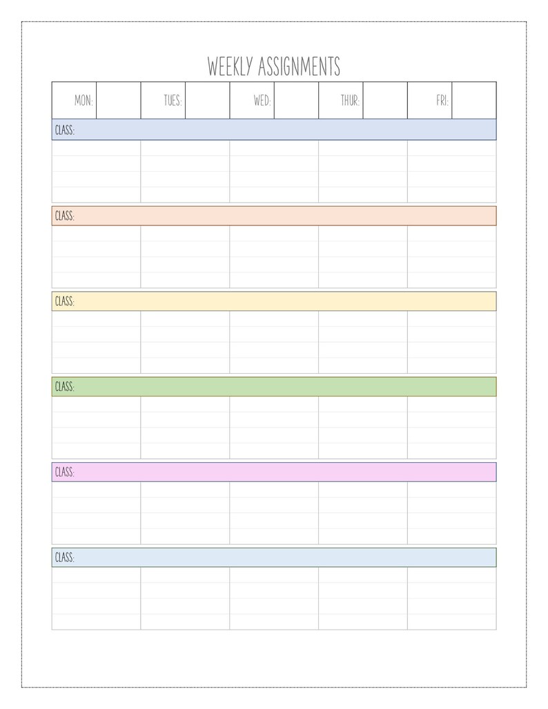 Weekly Assignment Planner - Etsy