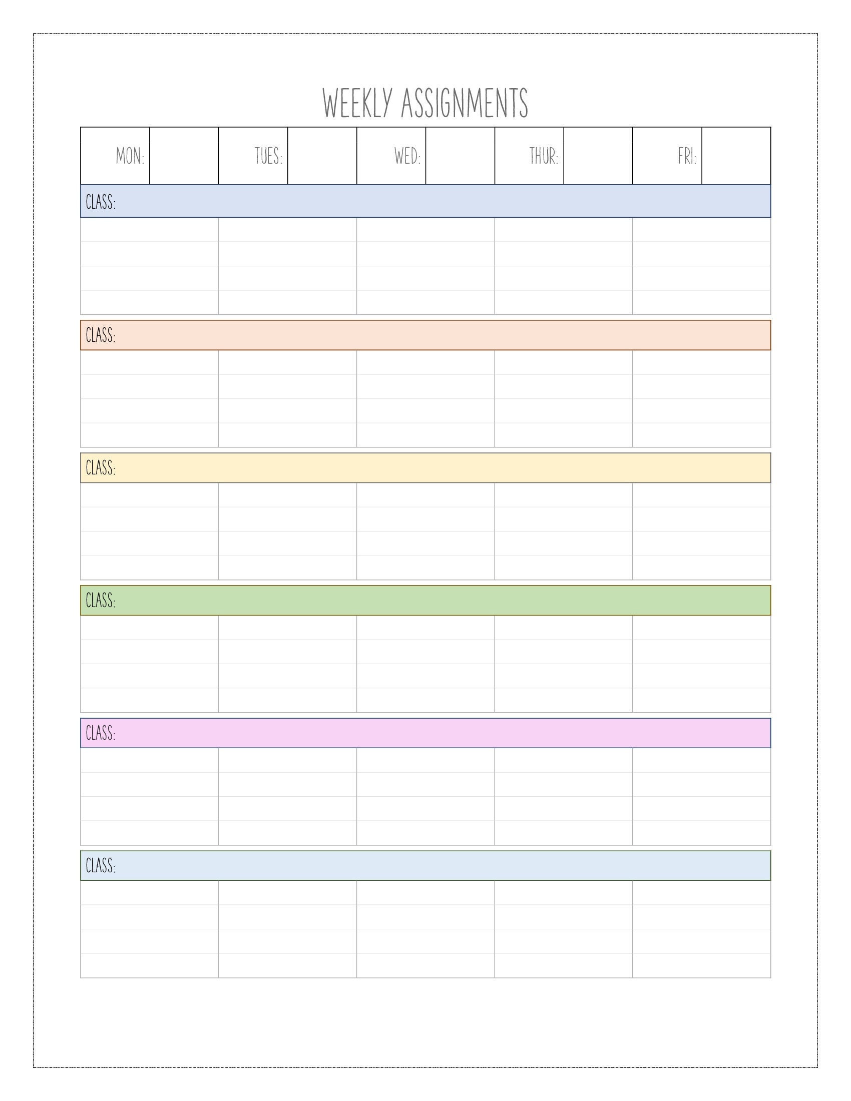 Weekly Assignment Planner - Etsy