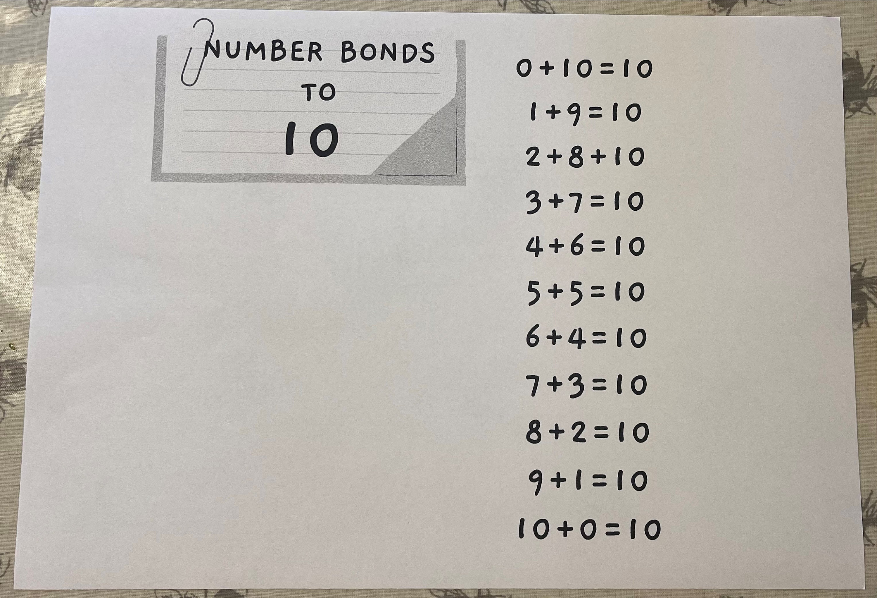 Digital Download Number Bonds to 10 Educational Print Out - Etsy