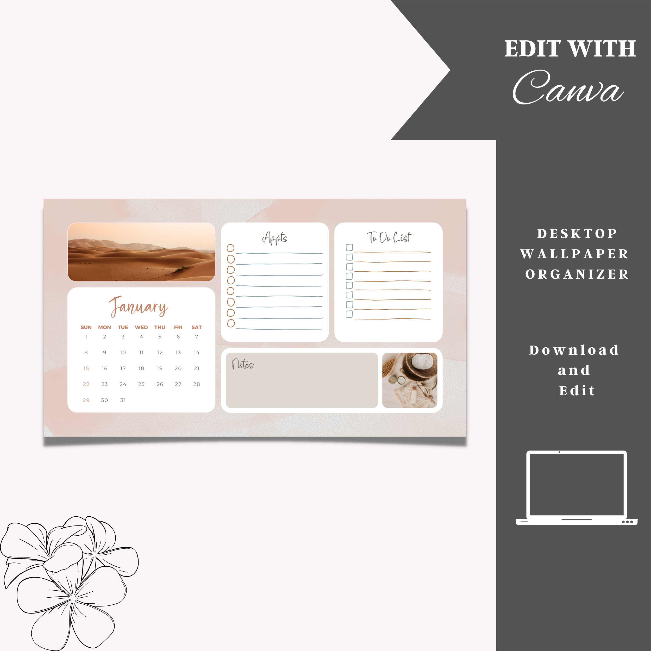 Desktop Wallpaper With Desert Boho Theme, Organizers for Your Desktop ...