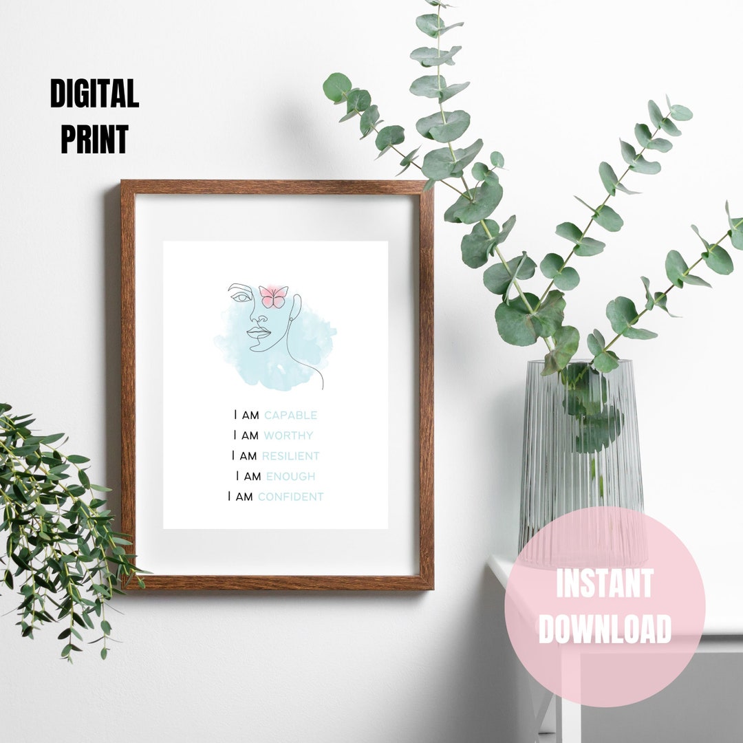 I Am Self-love Positive Affirmation Printable Wall Art, Botanical ...