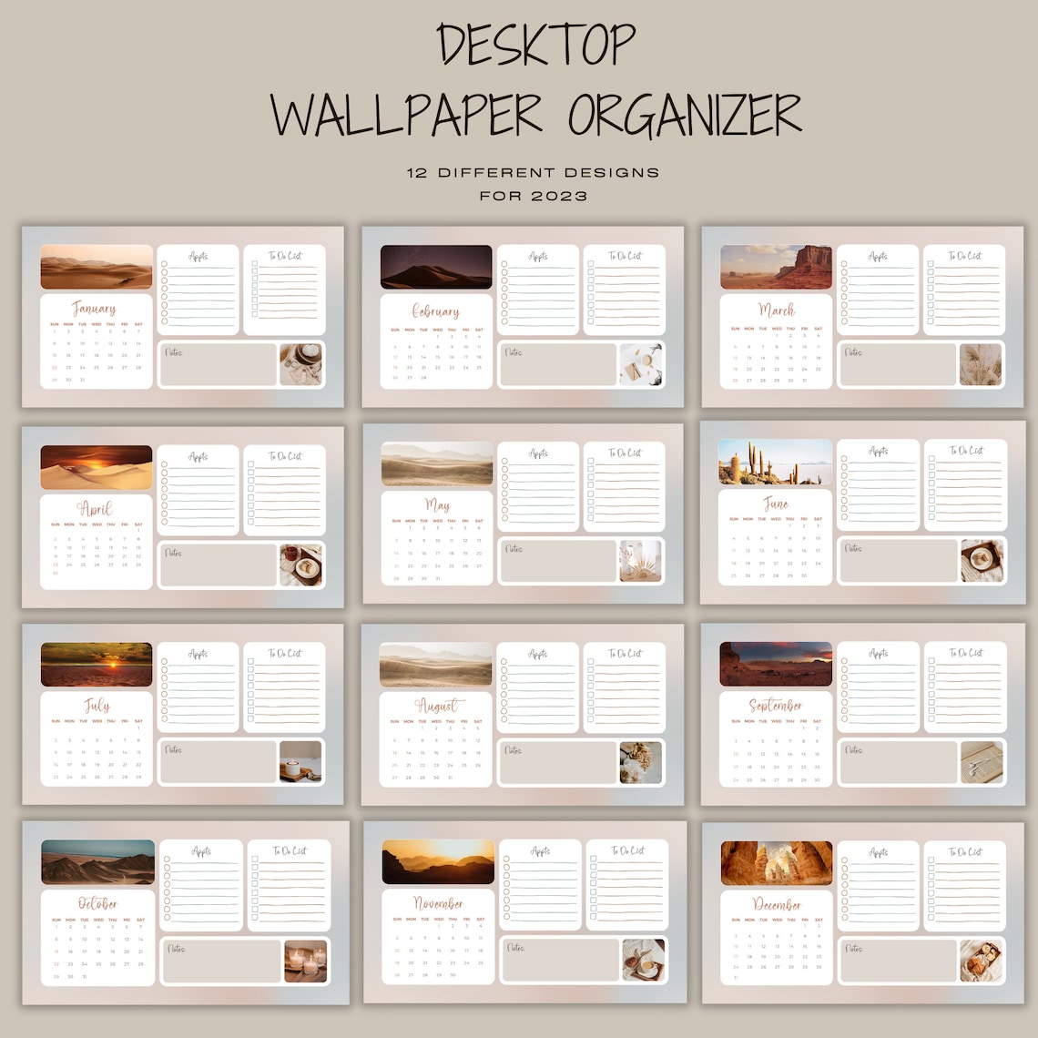 Desktop Wallpaper With Desert Boho Theme, Organizers for Your Desktop ...
