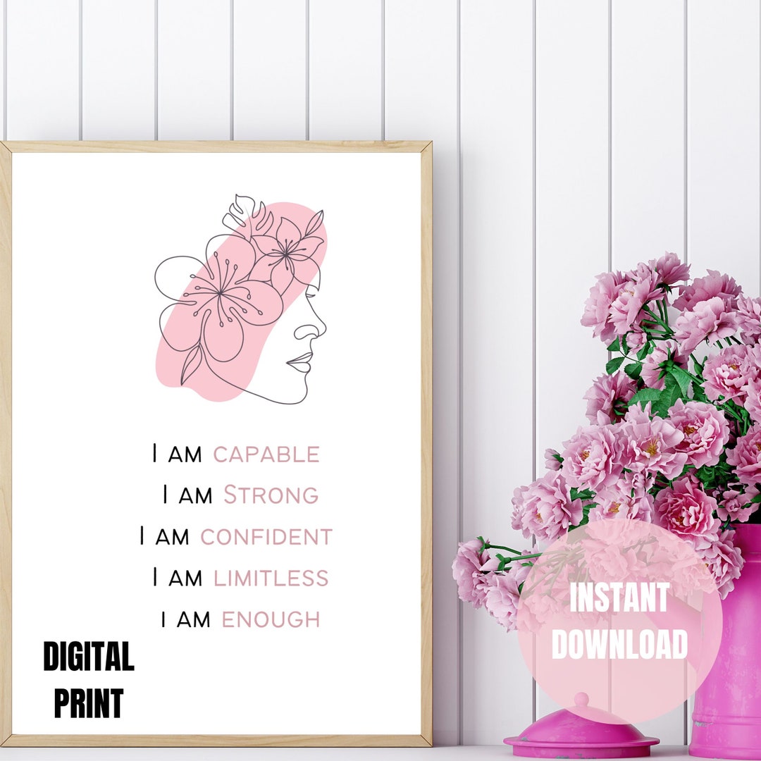 Self-love Positive Affirmation Printable Wall Art, Botanical Printable ...