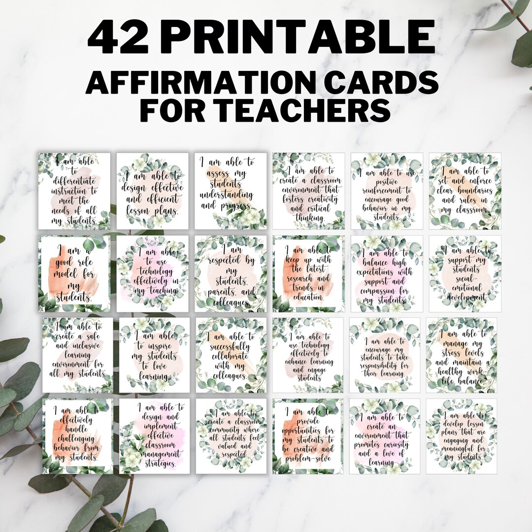 42 Positive Affirmation Cards for Teachers, Vision Board Printables ...