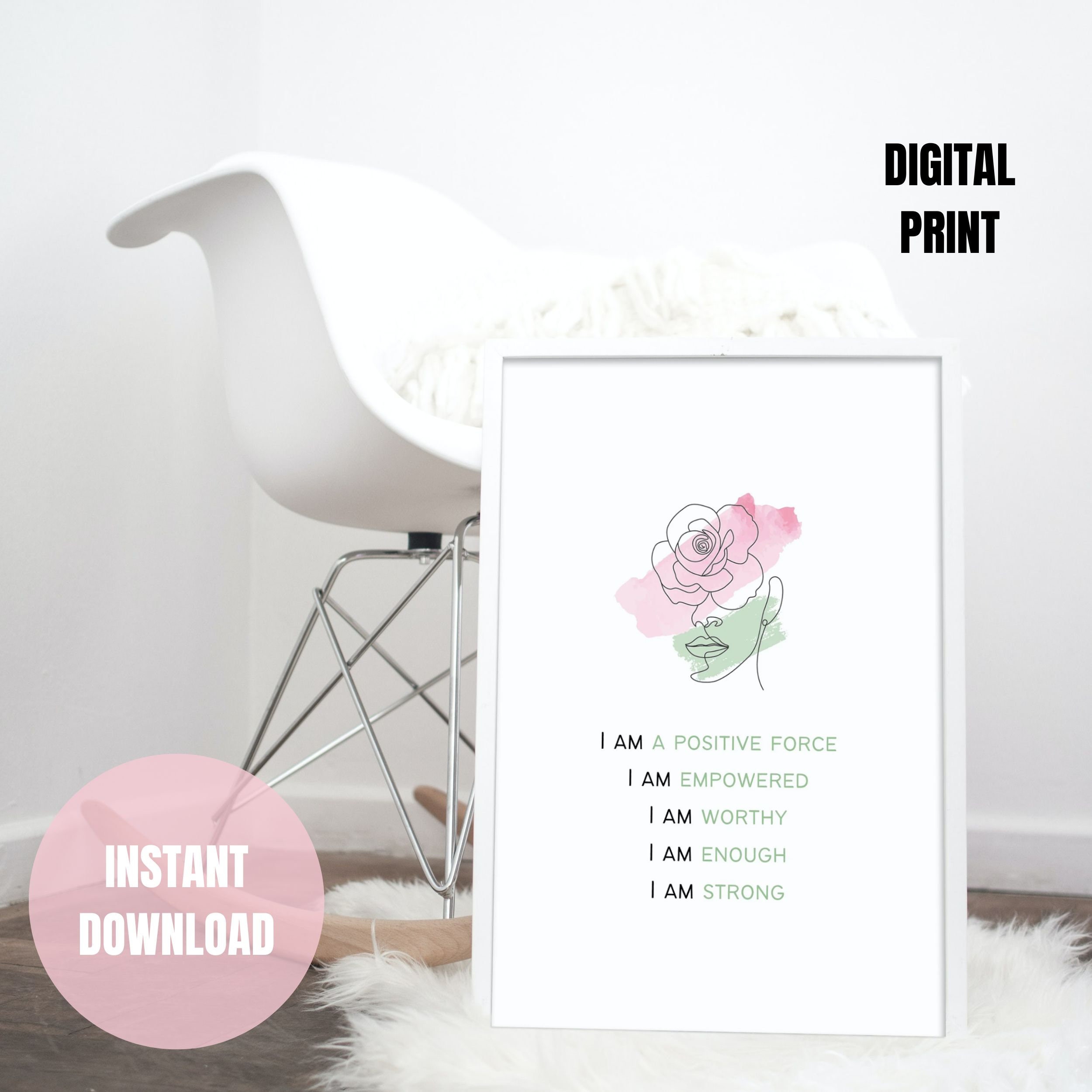 I Am Self-love Positive Affirmation Printable Wall Art, Botanical ...