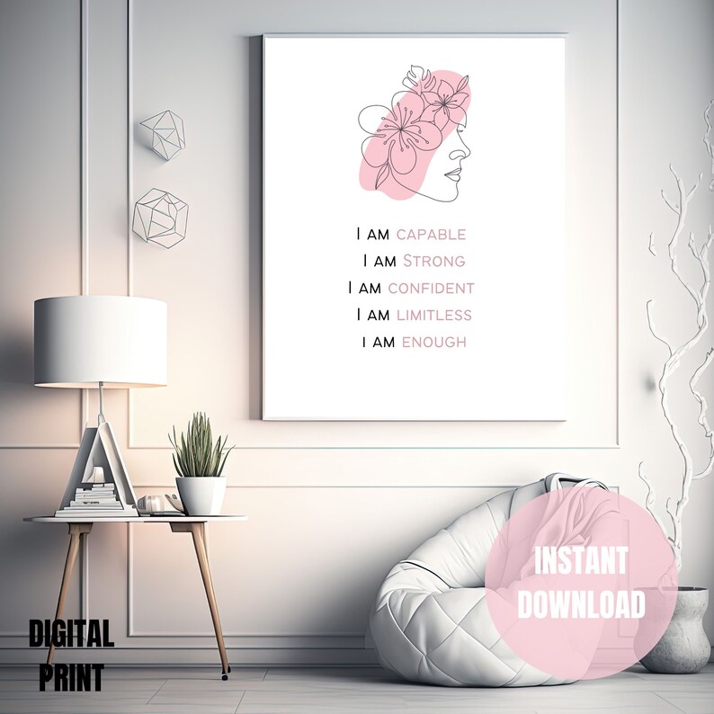Self-love Positive Affirmation Printable Wall Art Botanical - Etsy