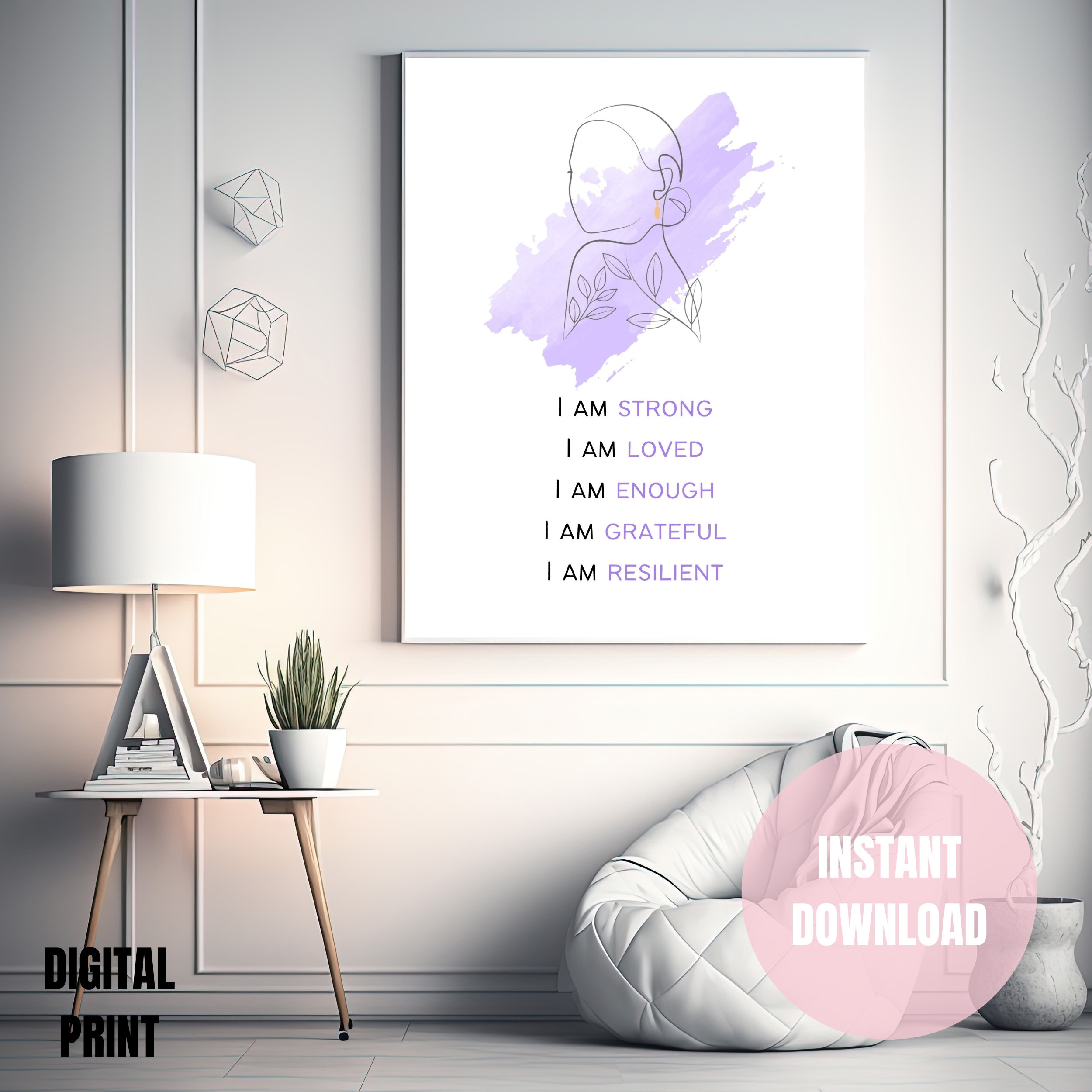 Self-love Positive Affirmation Printable Wall Art, Botanical Printable ...