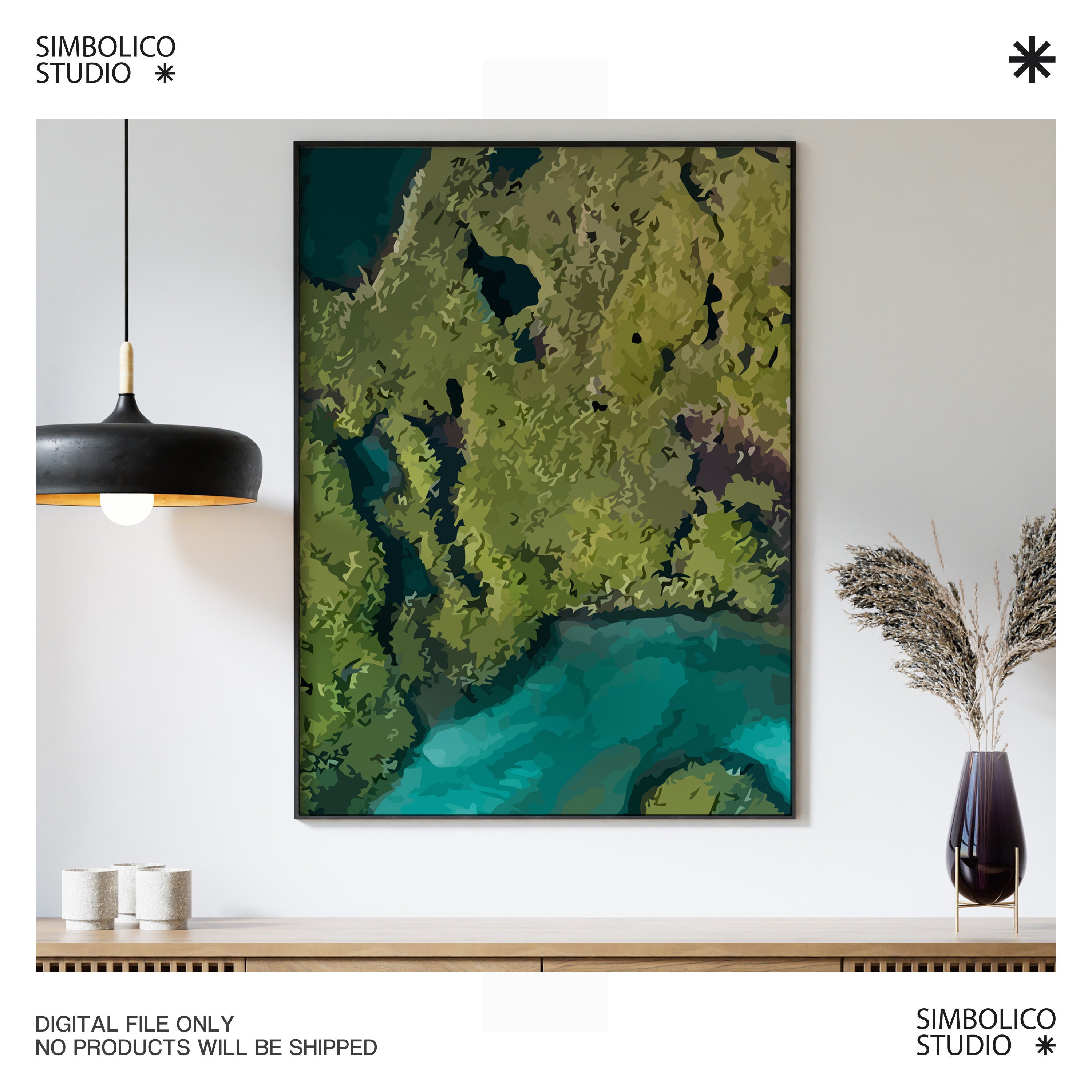 Vibrant Waterways and Greenery Abstract Printable Artwork Colorful Home ...