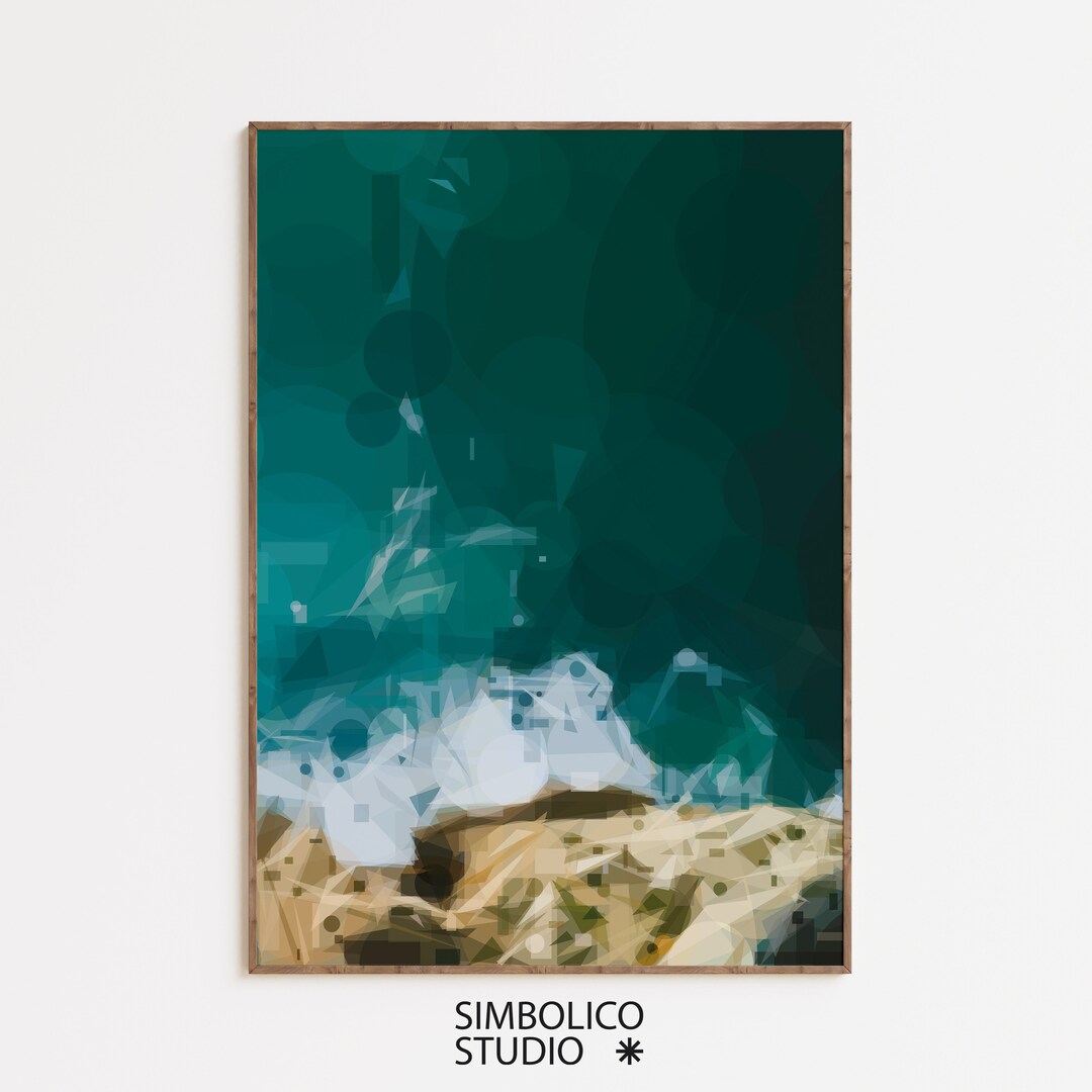 Waves Crashing Against A Rugged Cliffside Abstract Geometric Art ...