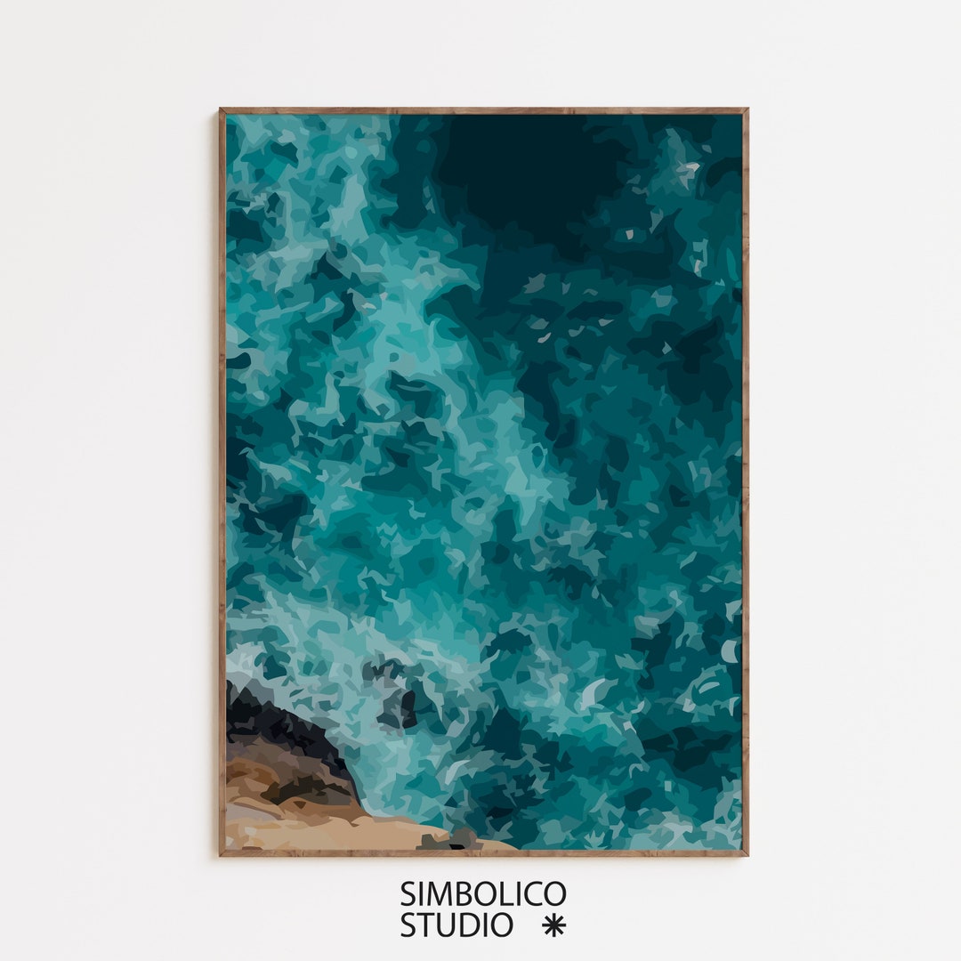 Ocean and Cliff Edge Abstract Printable Artwork Colorful Home Décor ...