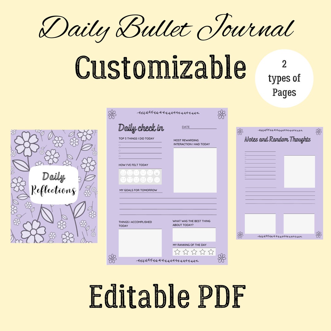 Printable Bullet Journal, Digital Bullet Journal, Daily Journal, Daily ...