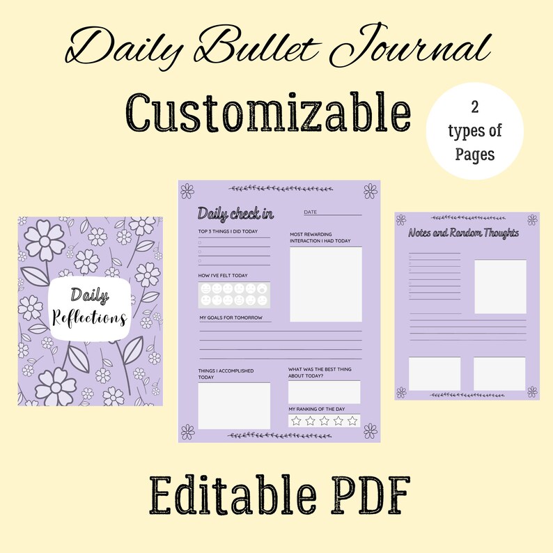 Printable Bullet Journal, Digital Bullet Journal, Daily Journal, Daily ...