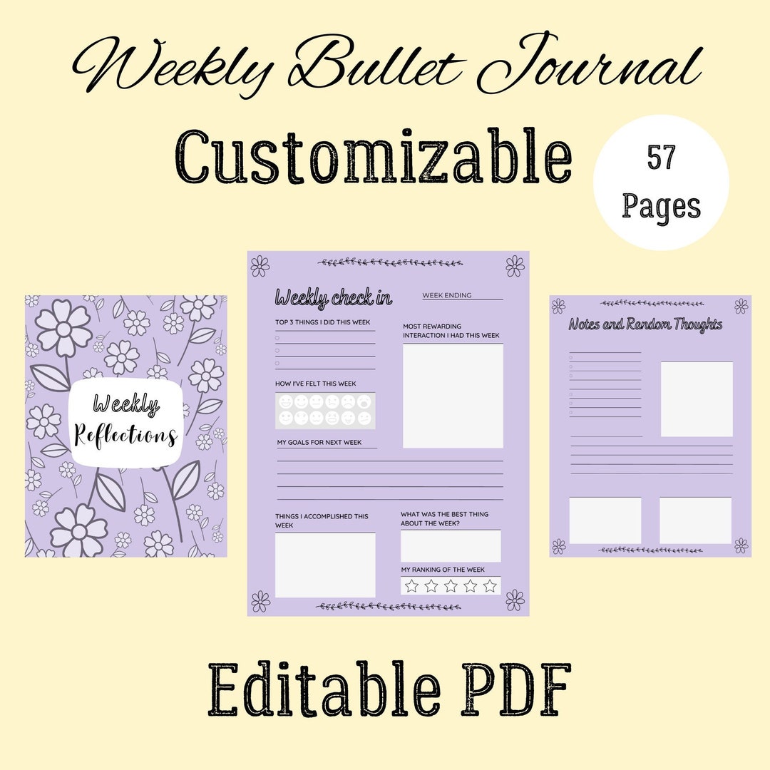 Printable Bullet Journal, Digital Bullet Journal, Daily Journal, Weekly ...