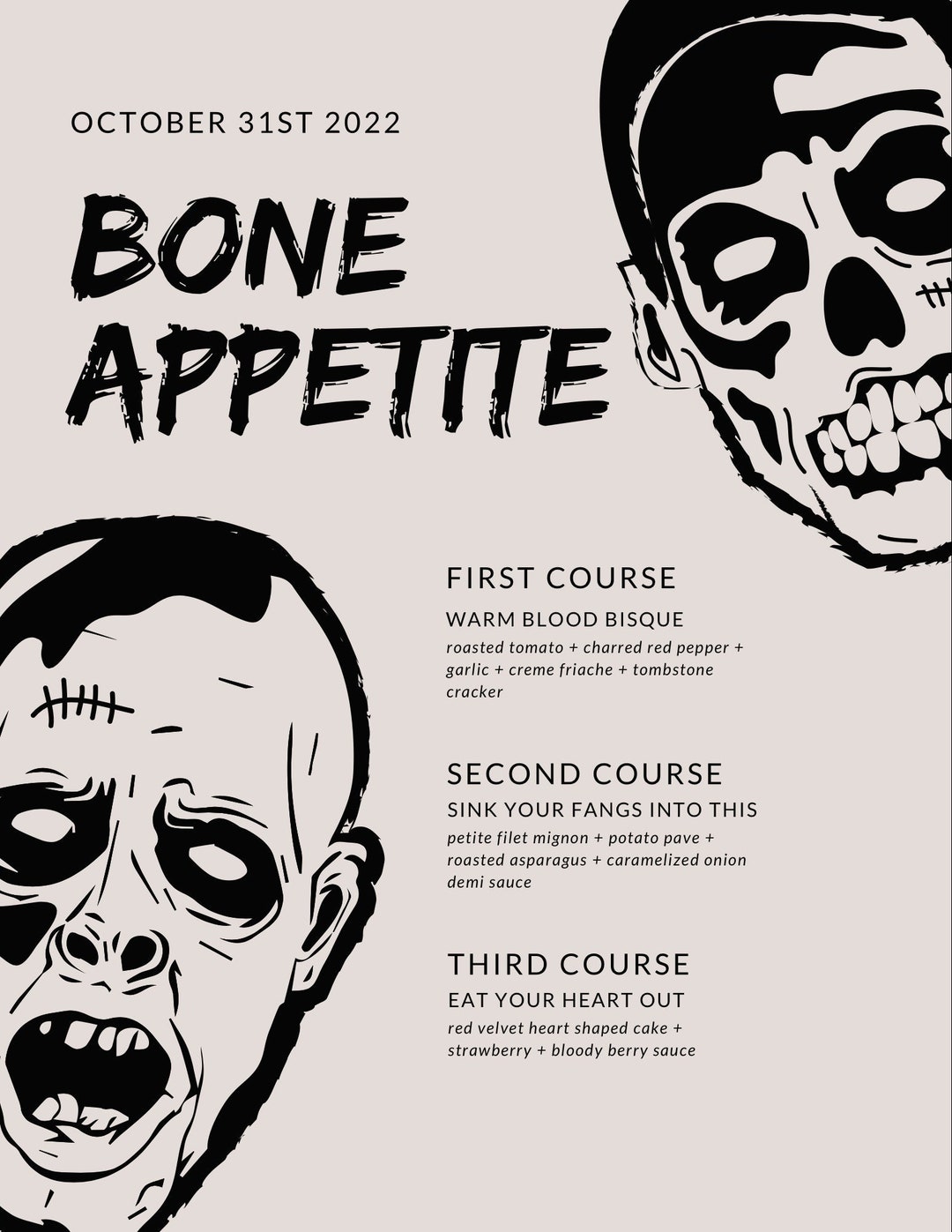 Bone Appetit Party Sign, Printable Food Sign Table Decor for Halloween ...