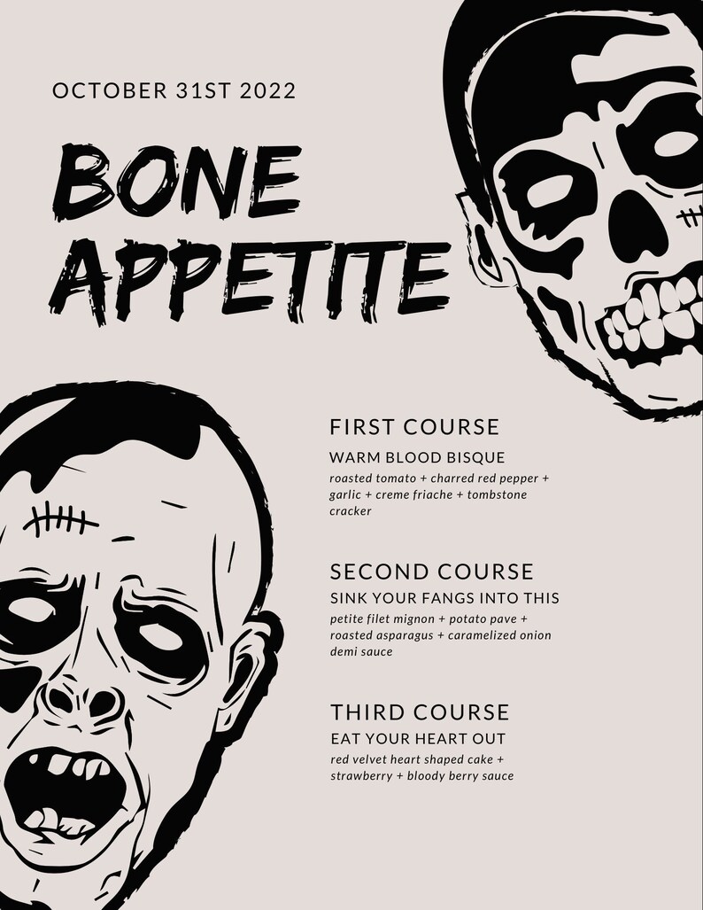 Bone Appetit Party Sign, Printable Food Sign Table Decor for Halloween ...