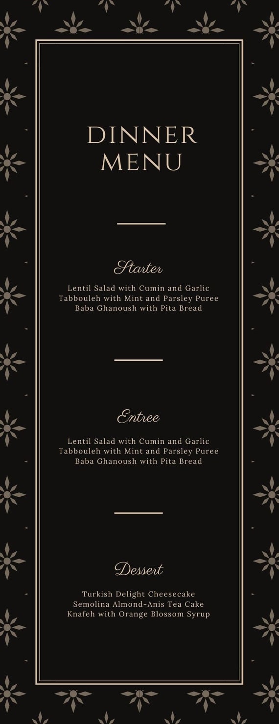 Gourmet Dinner Menu