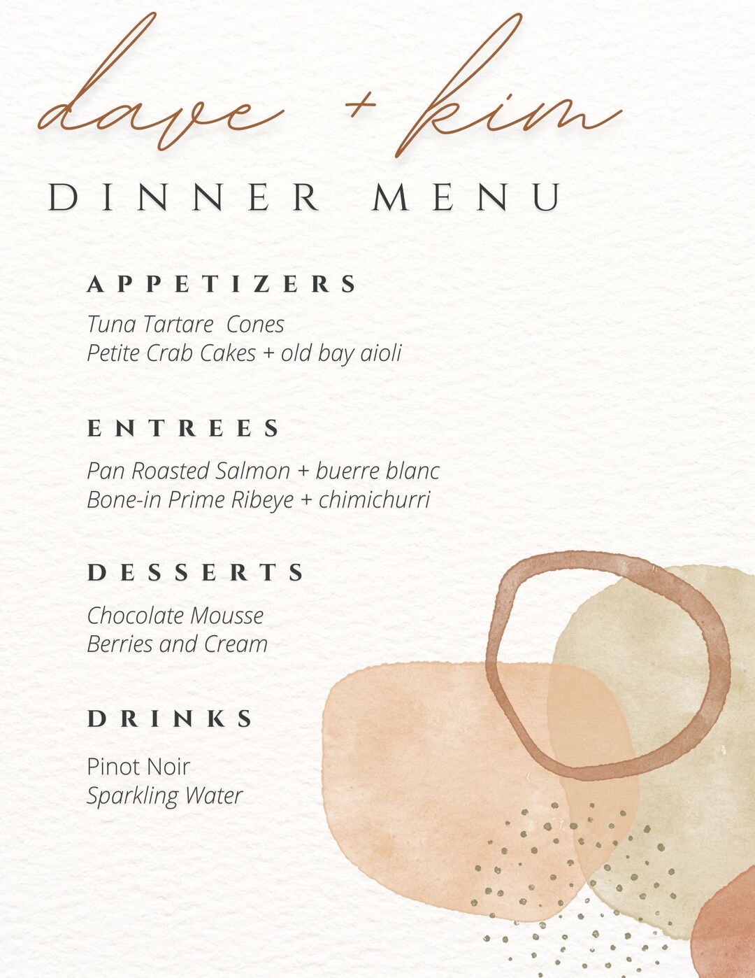 Boho Dinner Menu I Boho Watercolor Signage I Beige Brown Menu I ...