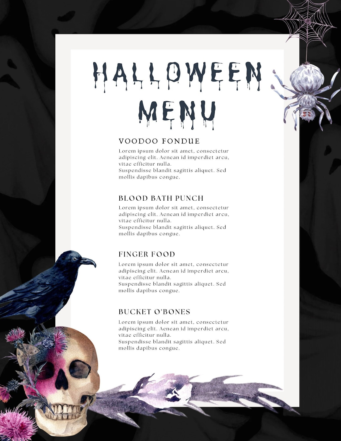 Halloween Menu Template, EDITABLE Menu, Halloween Menu, Halloween Party ...