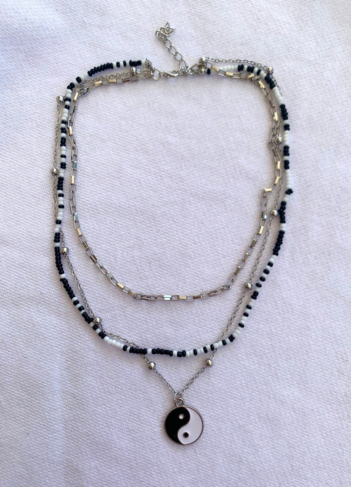 Yin Yang Silver and Beaded 3 Chain Layered Necklace | Yin Yang Jewelry ...