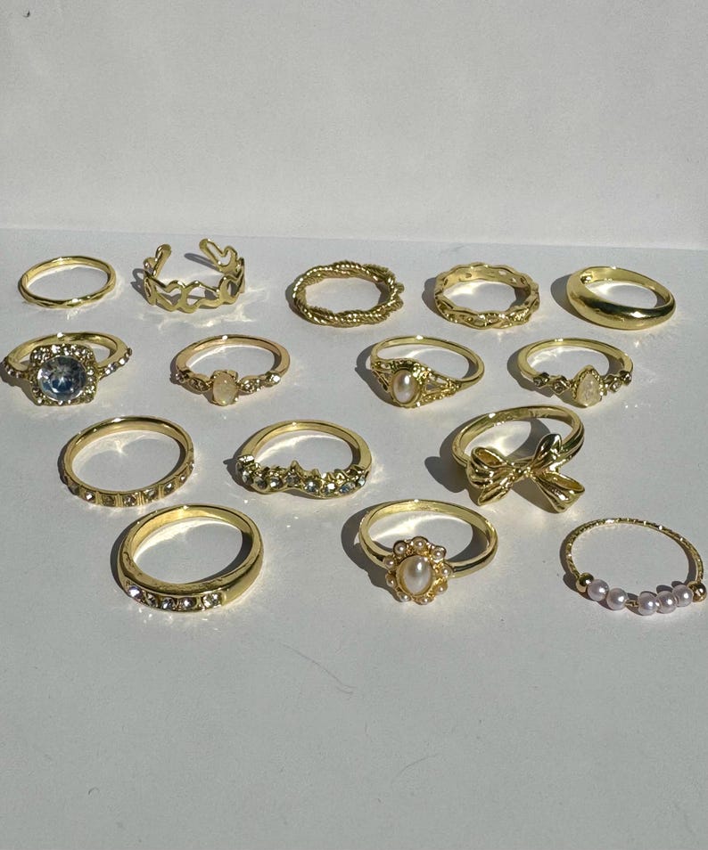 15pcs Pearl Stackable Rings Set | Gemstone and Rhinestone Rings, Heart ...