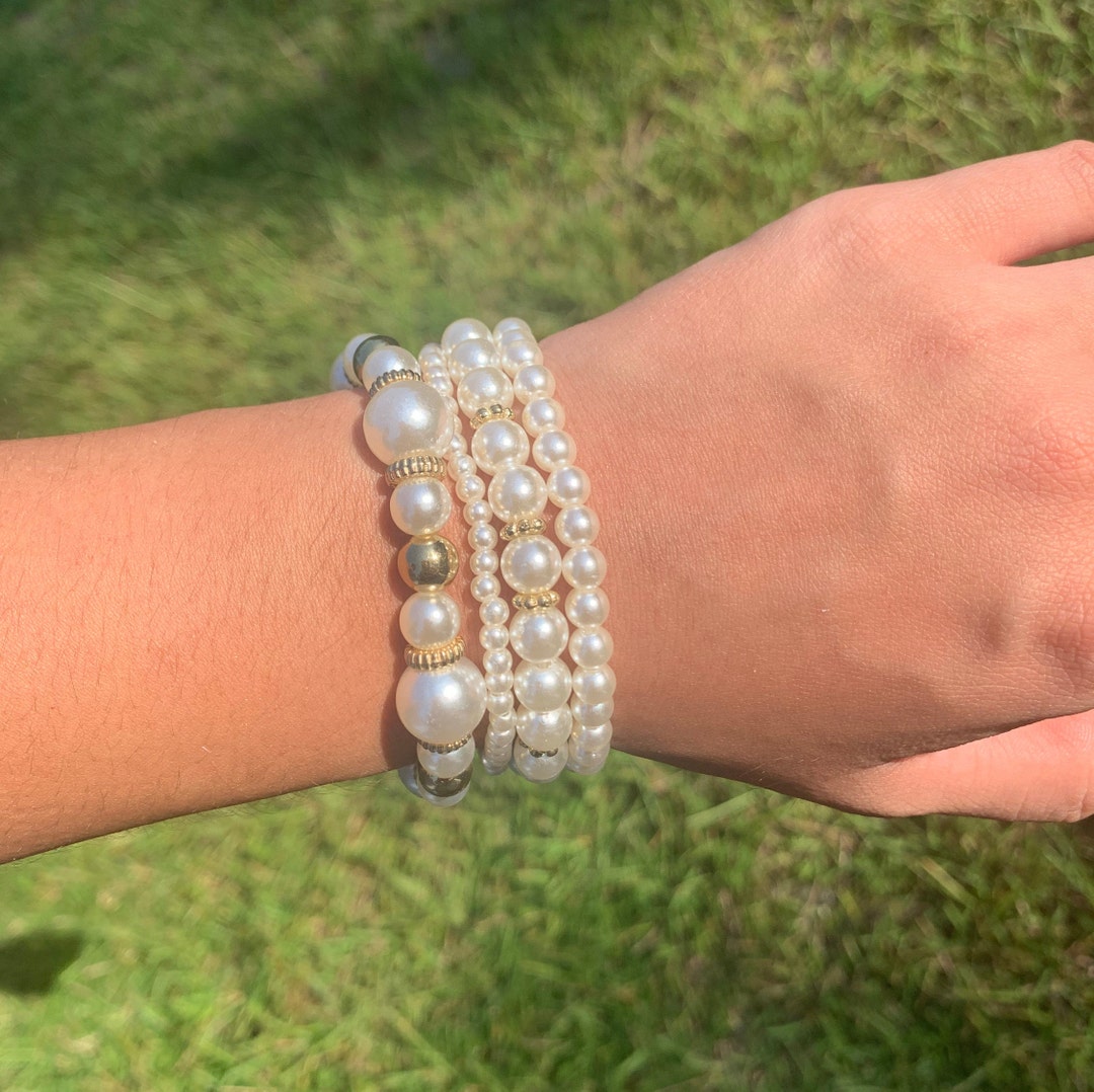 Beaded Pearl Stackable Bracelets | Bracelet Sets, Pearl Jewelry, Beaded ...