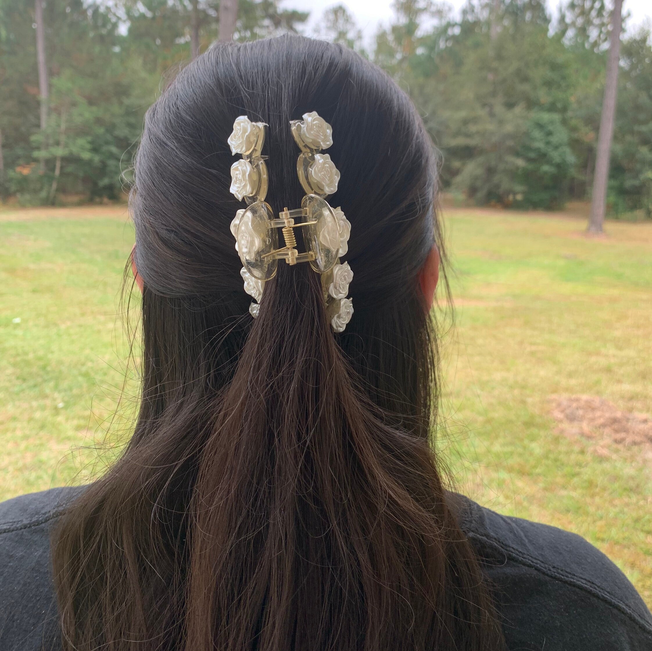 White Rose Hair Claw Clip White Hair Clip, Rose Hair Claw, Large Hair ...