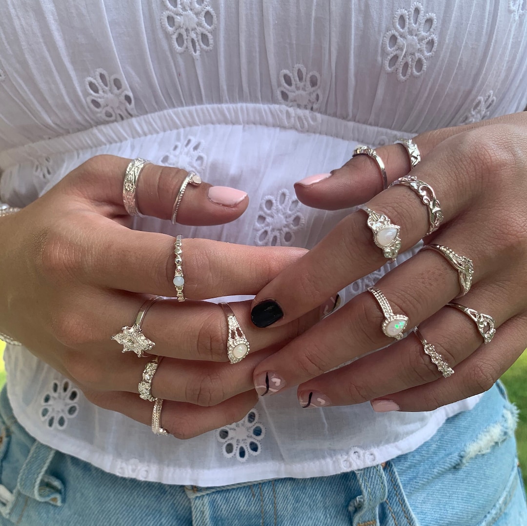 15pcs Stackable Rings Set | Gemstone and Rhinestone Rings, Boho, Moon ...