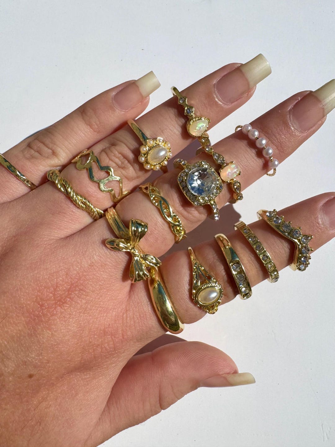 15pcs Pearl Stackable Rings Set | Gemstone and Rhinestone Rings, Heart ...