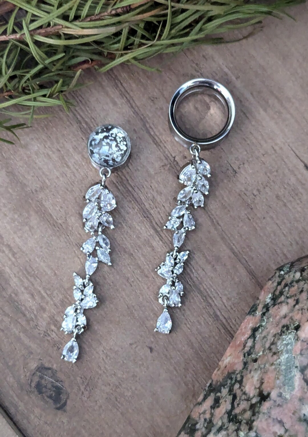 Silver Zirconia Crystal Dangle Gauges Dangle Plugs Bridal Holiday ...