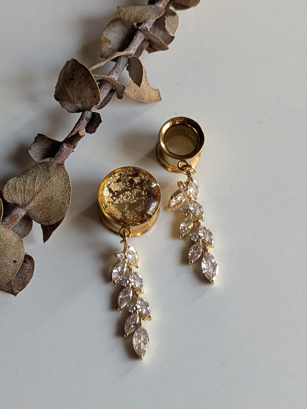 Gold Crystal Dangle Gauges Bridal Plugs - Etsy