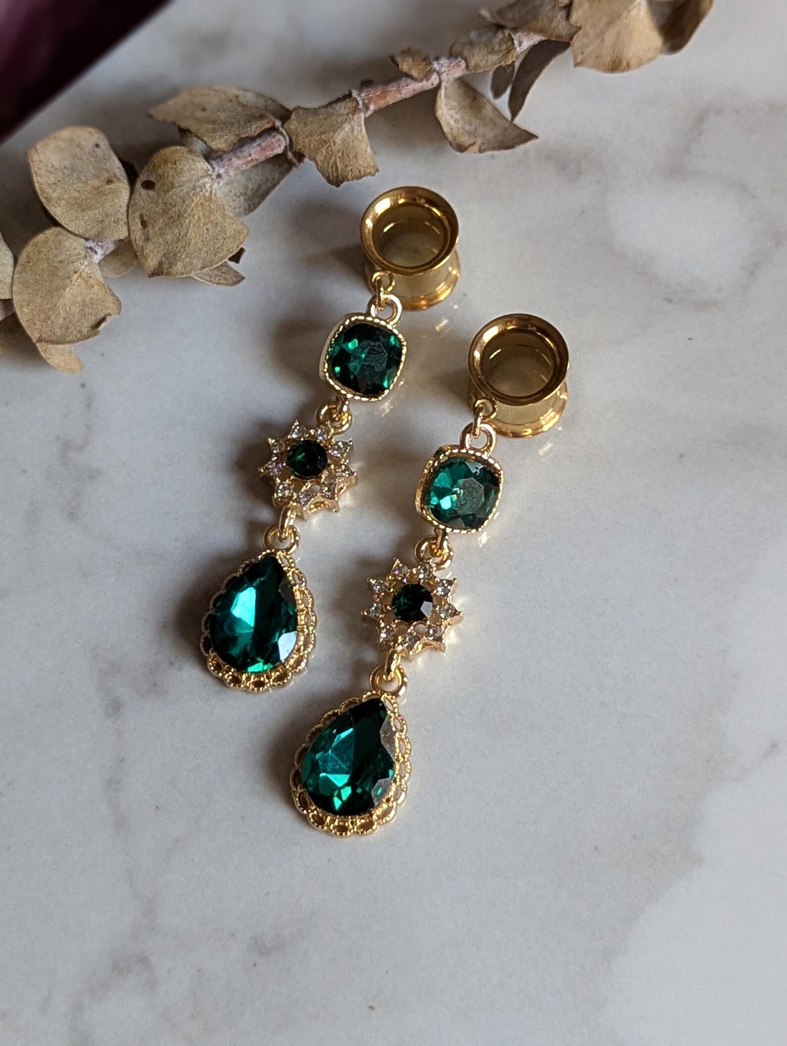 Emerald Crystal Dangle Gauges Dangle Plugs - Etsy
