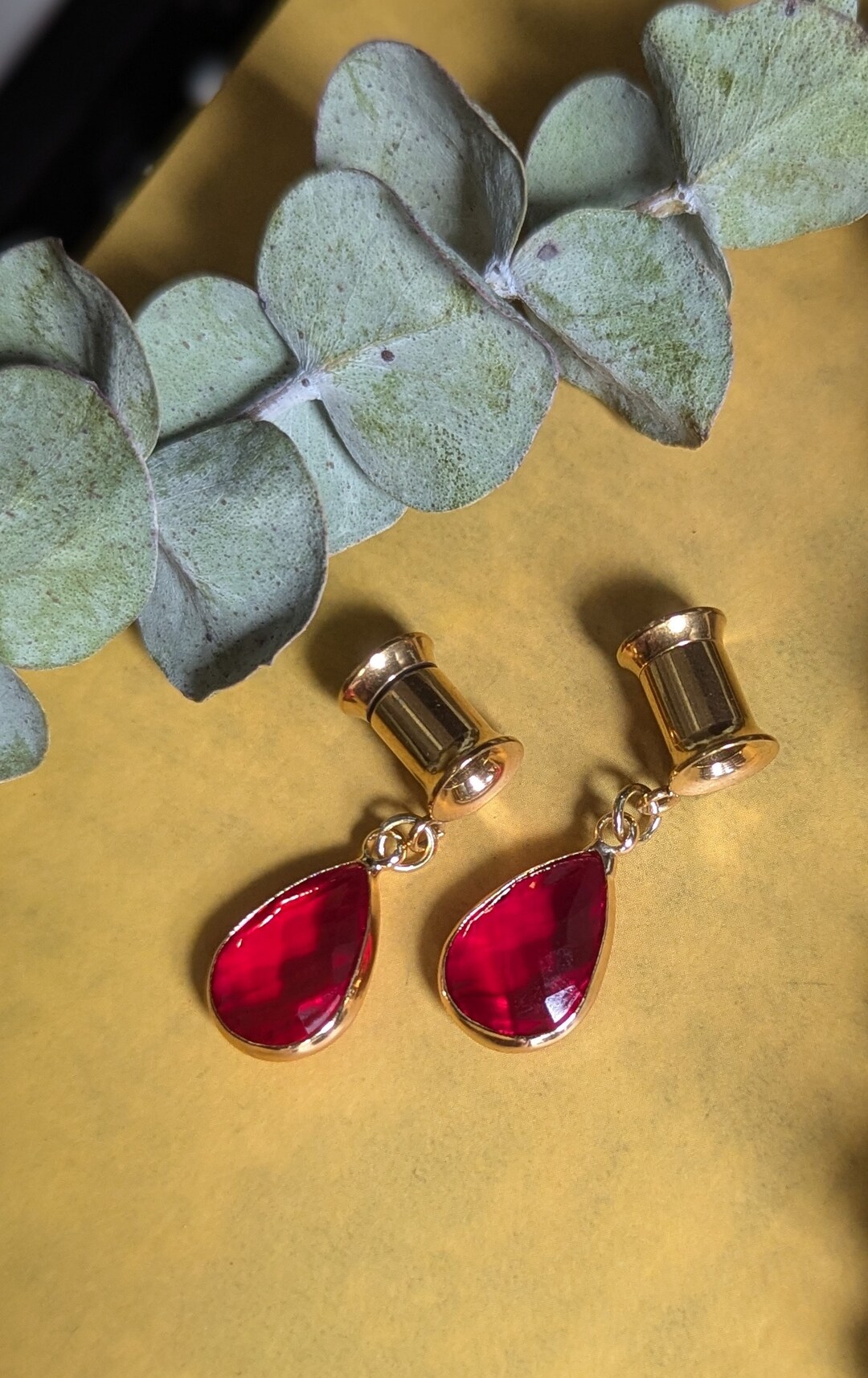Ruby Crystal Dangle Plugs Dangle Gauges. Birthstone - Etsy
