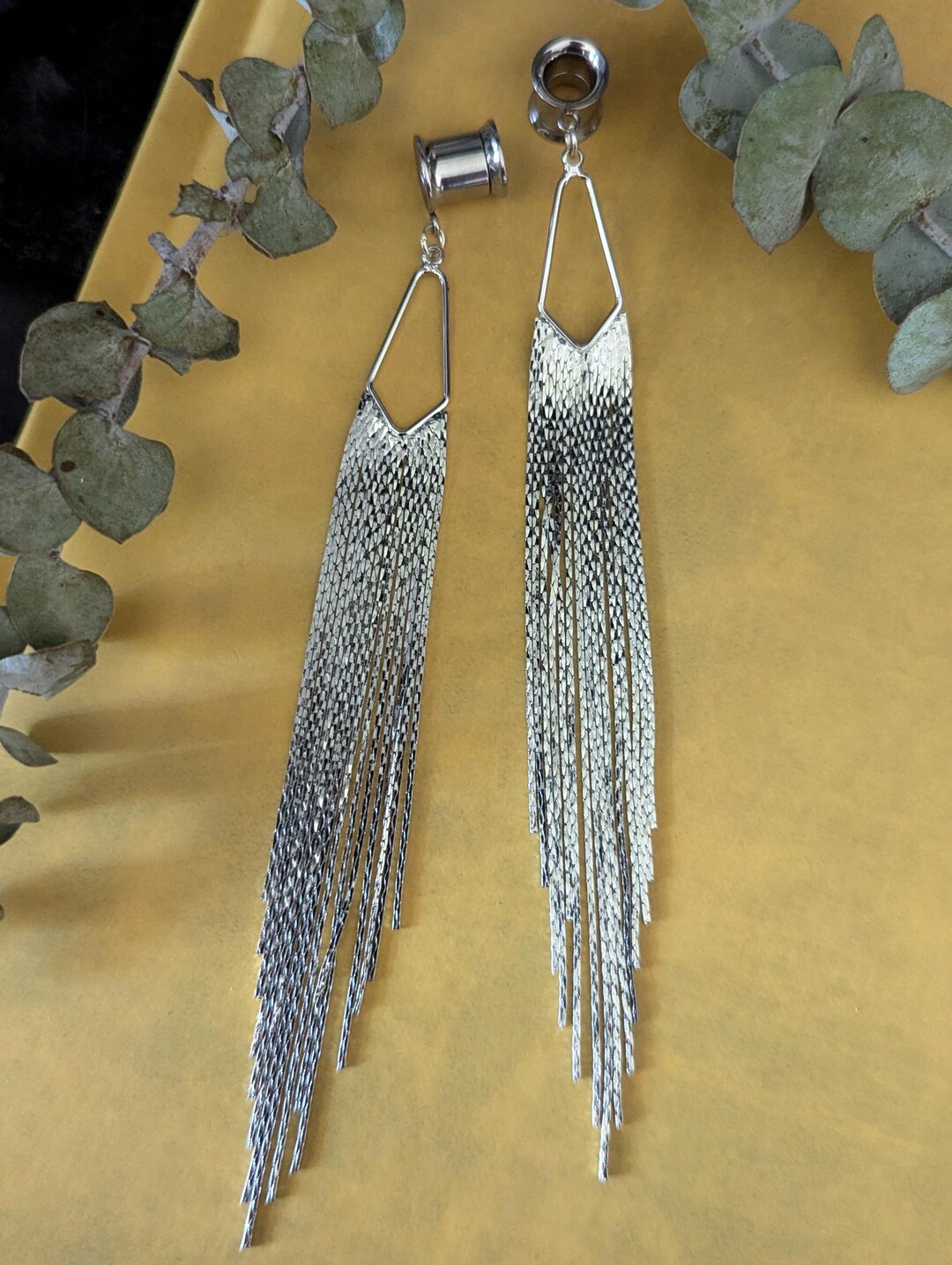 Silver or Gold Elegant Tassel Dangle Gauges Dangle Plugs Holiday Bridal ...