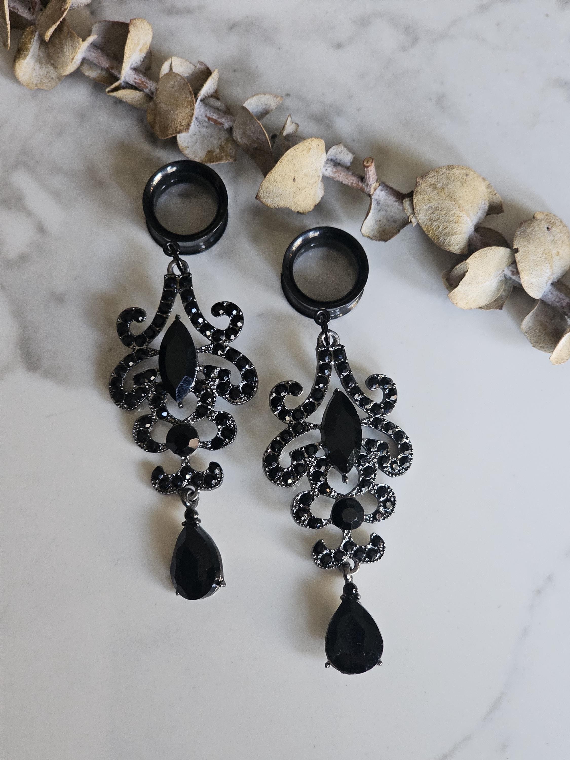 Victorian Crystal Dangle Gauges: Stainless Steel Plugs - Etsy
