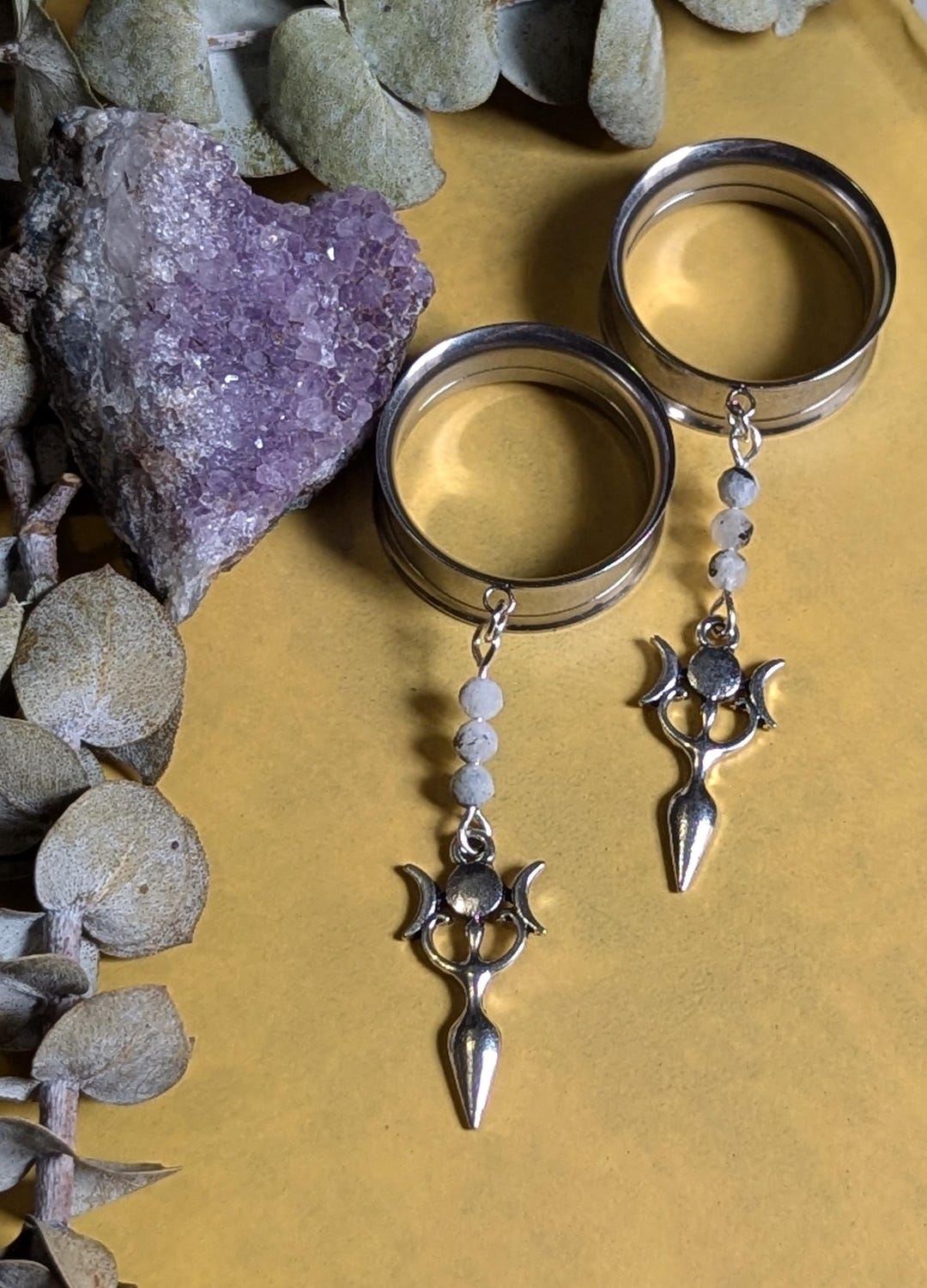 Triple Moon Goddess Dangle Gauges Dangle Plugs - Etsy