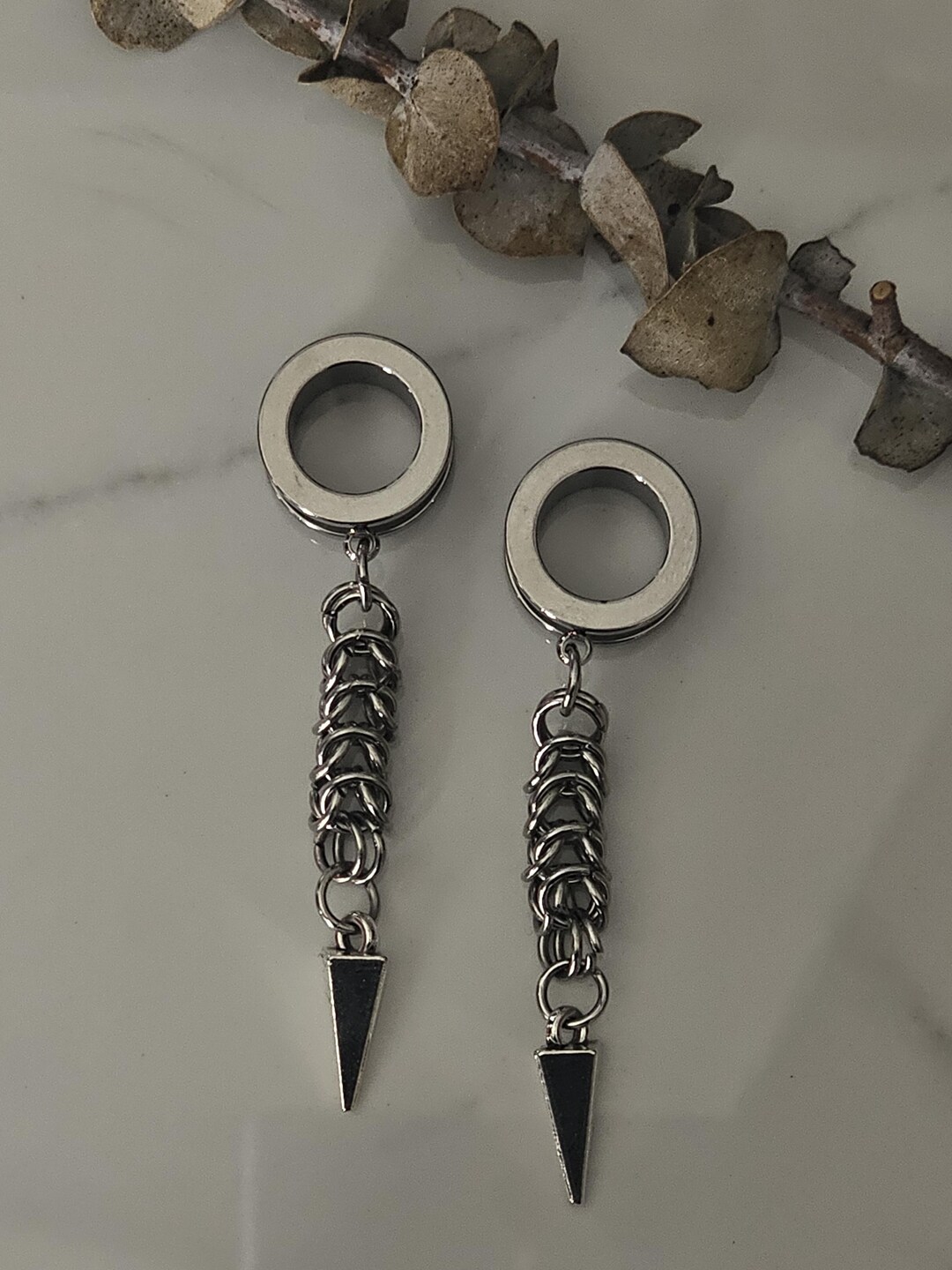 Studded Dangle Gauges Dangle Plugs Oddity Chainmail - Etsy