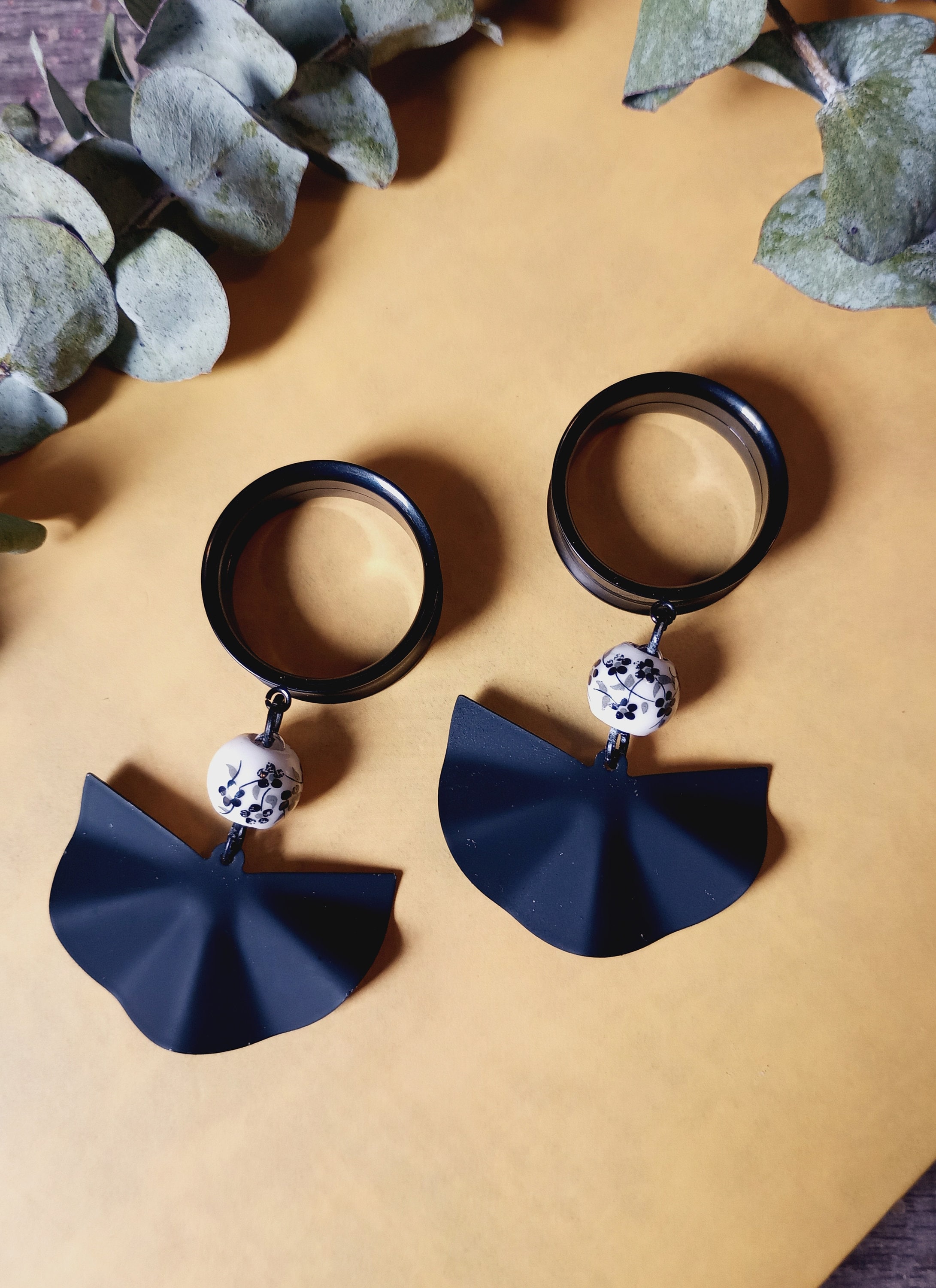 Black Fanned Dangle Gauges Dangle Plugs - Etsy