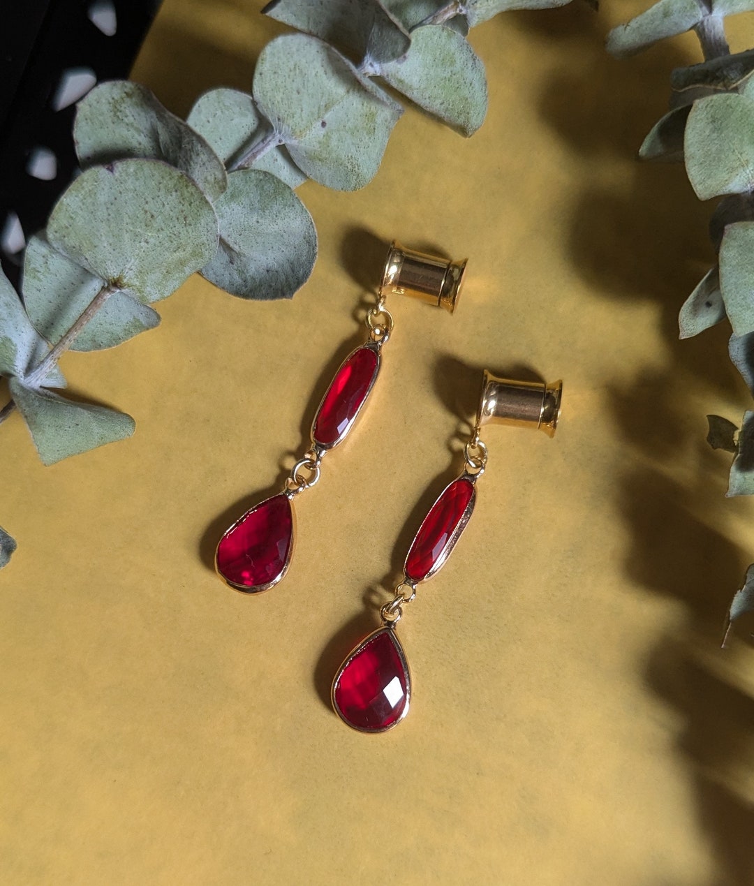 Ruby Crystal Dangle Plugs Dangle Gauges. Birthstone Special Occasion - Etsy