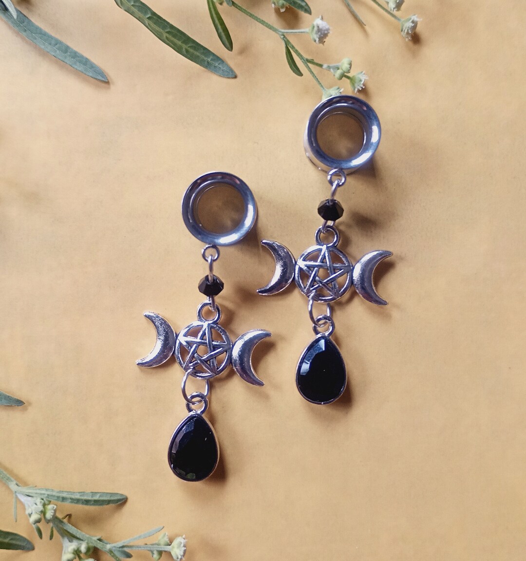 Triple Moon Dangle Plugs Dangle Gauges - Etsy