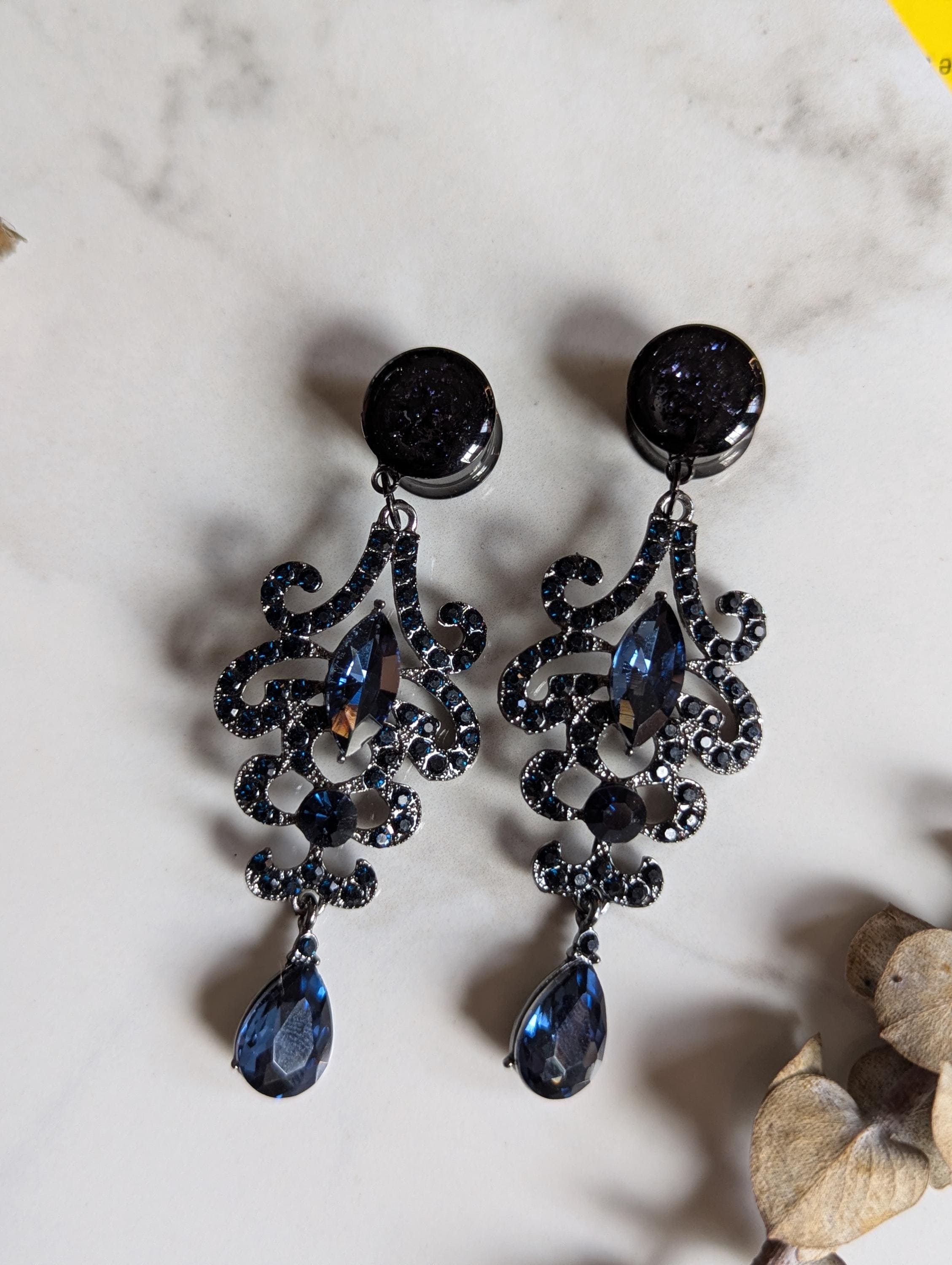 Victorian Style Blue Crystal Dangle Gauges Dangle Plugs - Etsy